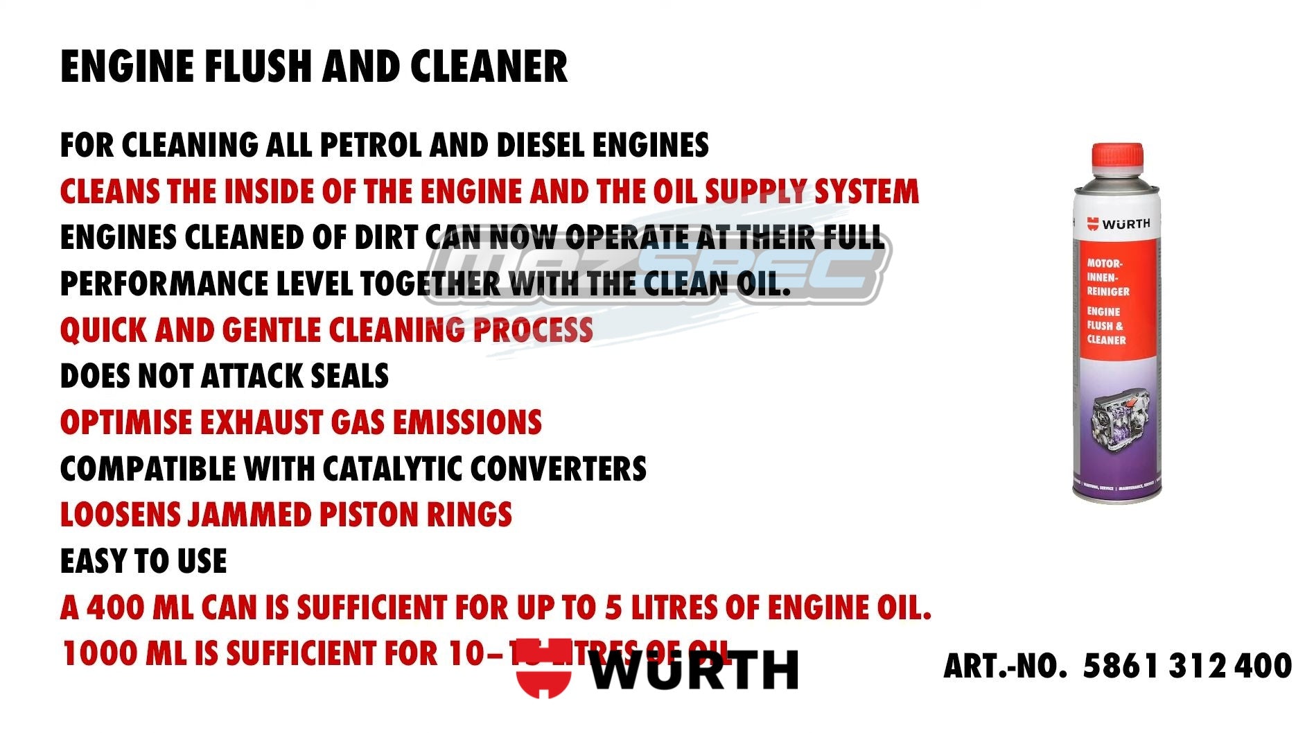 Wurth Engine Flush & Cleaner - Engine Oil System / Galleries Additive ...