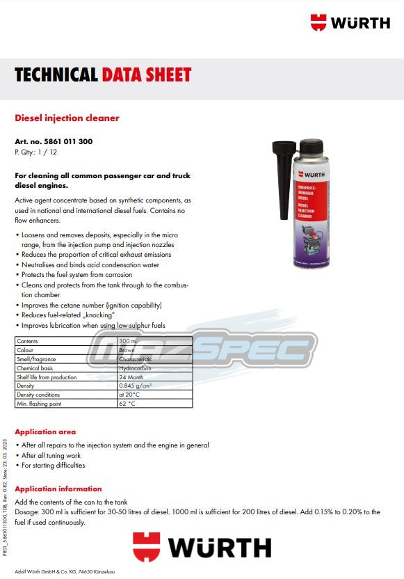 Wurth Diesel Injection Cleaner - Fuel System Injection Cleaner 300ml ...